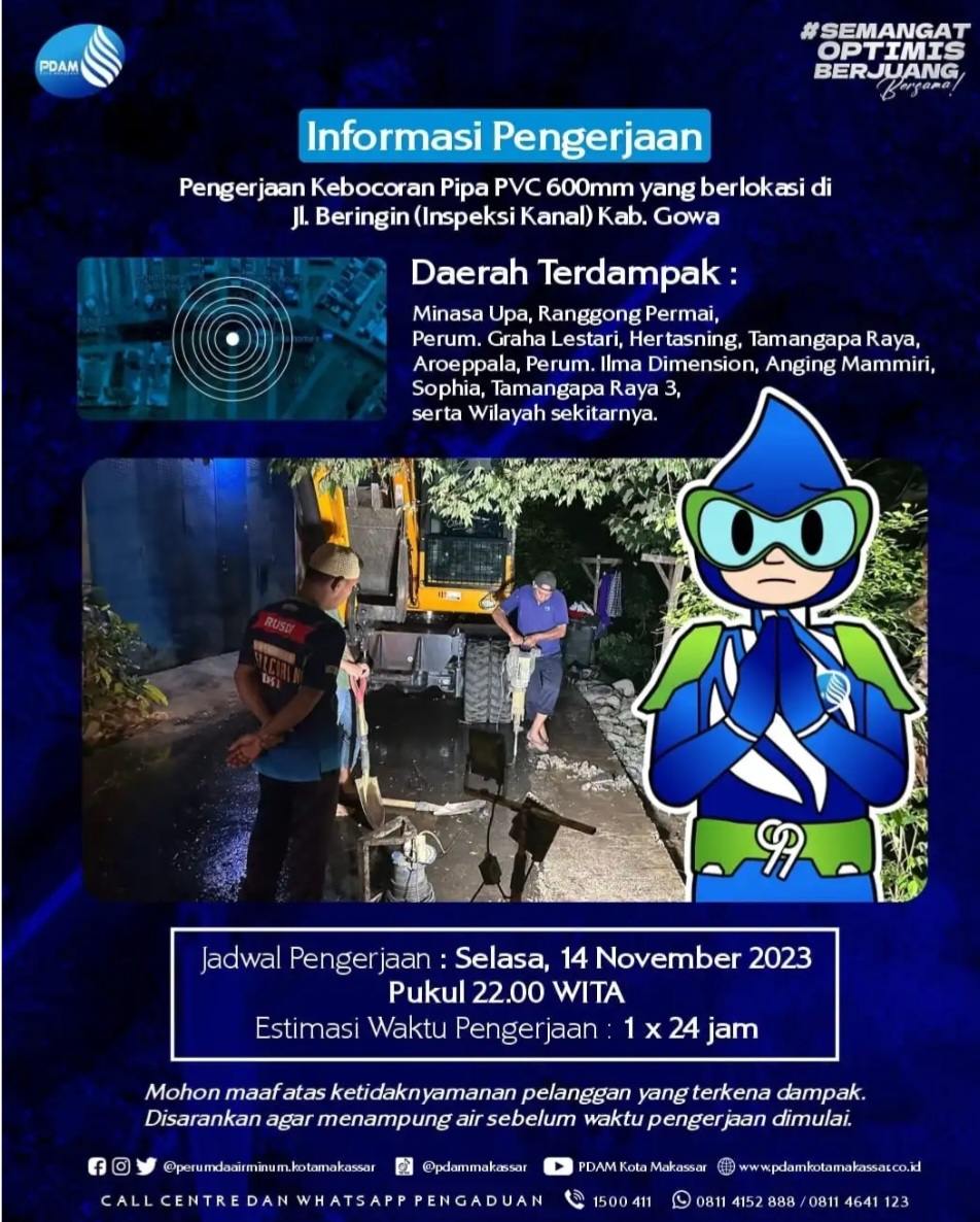 Pipa PVC Bocor di Jalan Beringin Inpeksi Kanal, PDAM Makassar Bakal ...